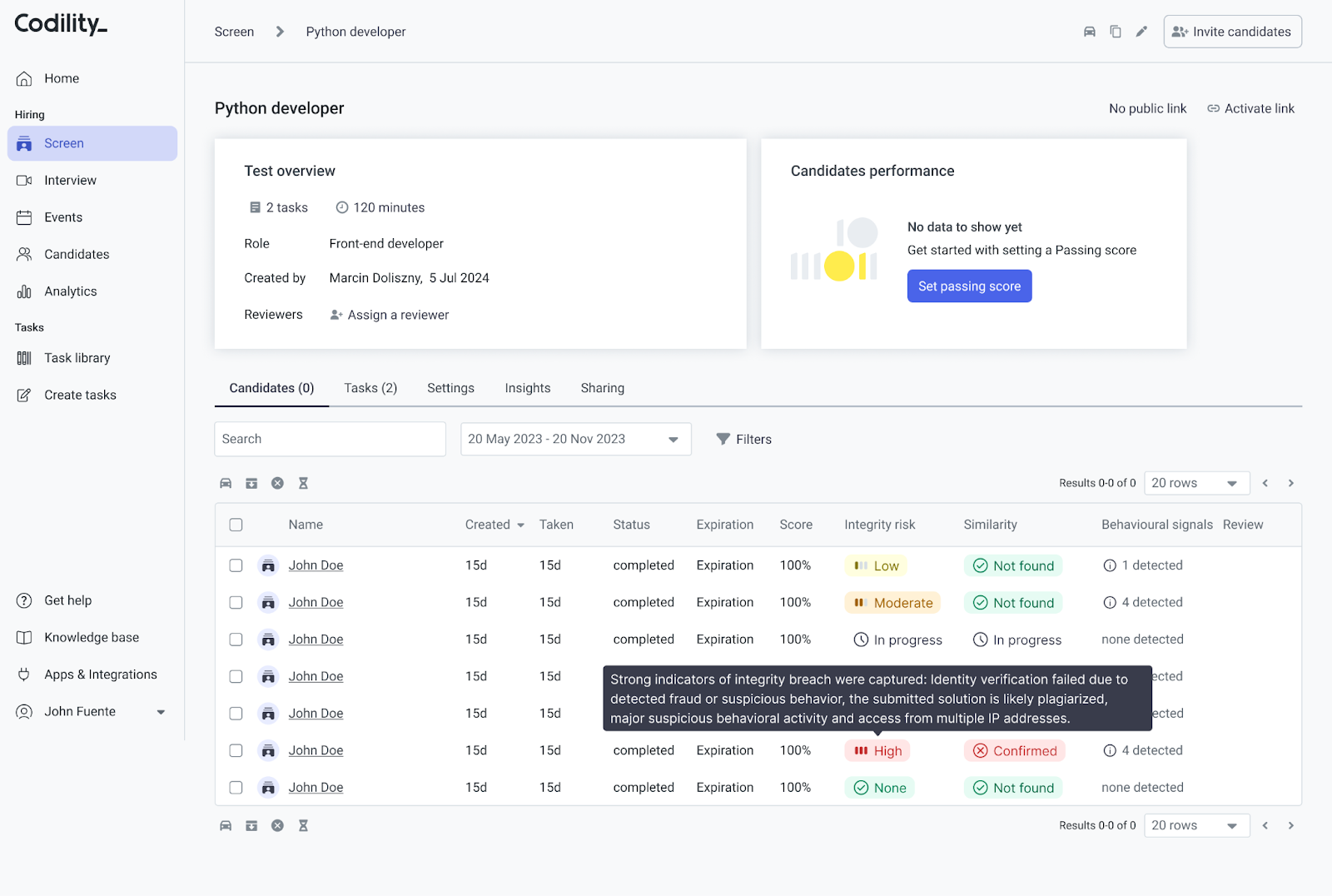 Integrity Risk – Codility